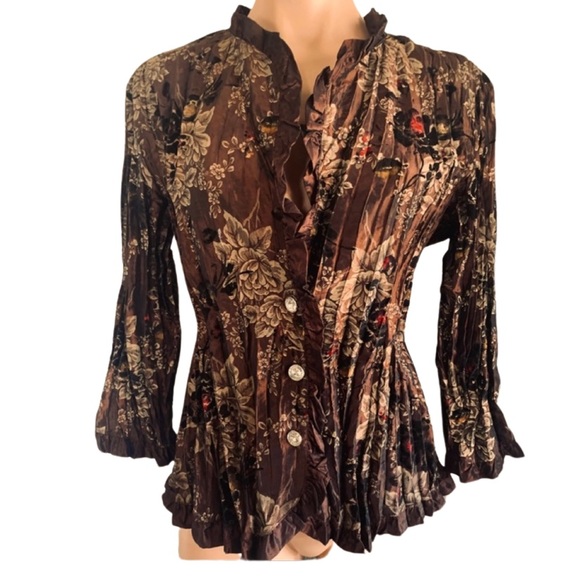 Piano | Tops | Tapered Blouse Copper Brown Floral Steampunk Punk ...